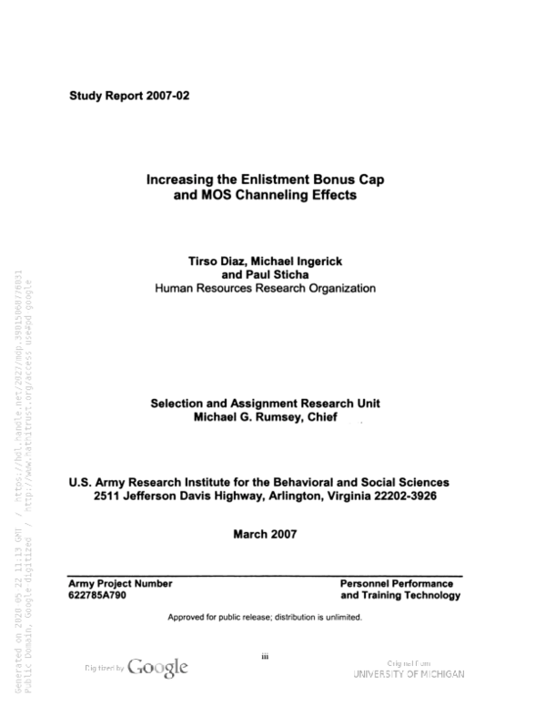 (PDF) Increasing the Enlistment Bonus Cap and MOS Channeling Effects