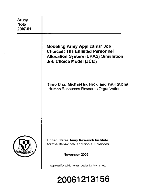 (PDF) Modeling Army Applicants' Job Choices: The Enlisted Personnel ...
