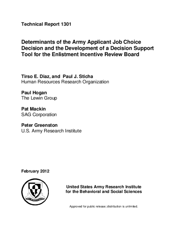 (PDF) Determinants of the Army Applicant Job Choice Decision and the ...