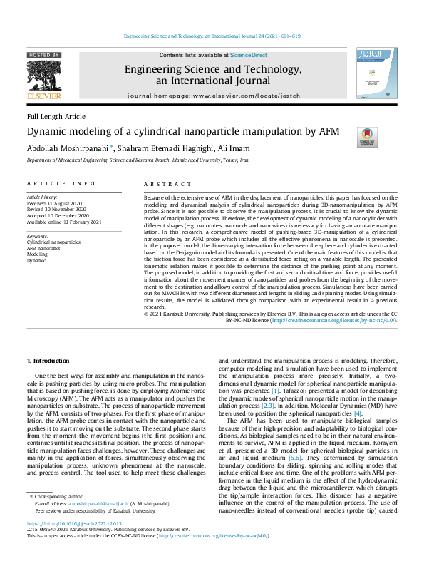 (PDF) Dynamic modeling of a cylindrical nanoparticle manipulation by AFM