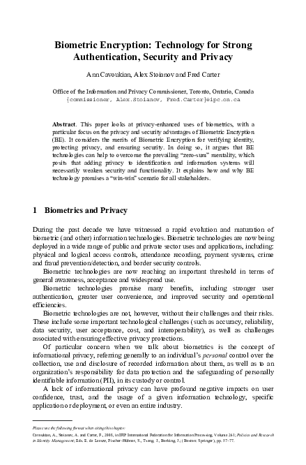Pdf Keynote Paper Biometric Encryption Technology For Strong Authentication Security And