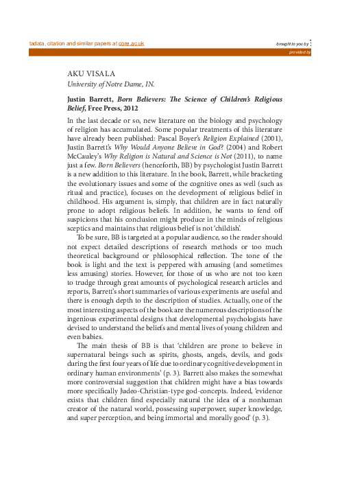 (PDF) Justin Barrett, Born Believers: The Science of Children's ...