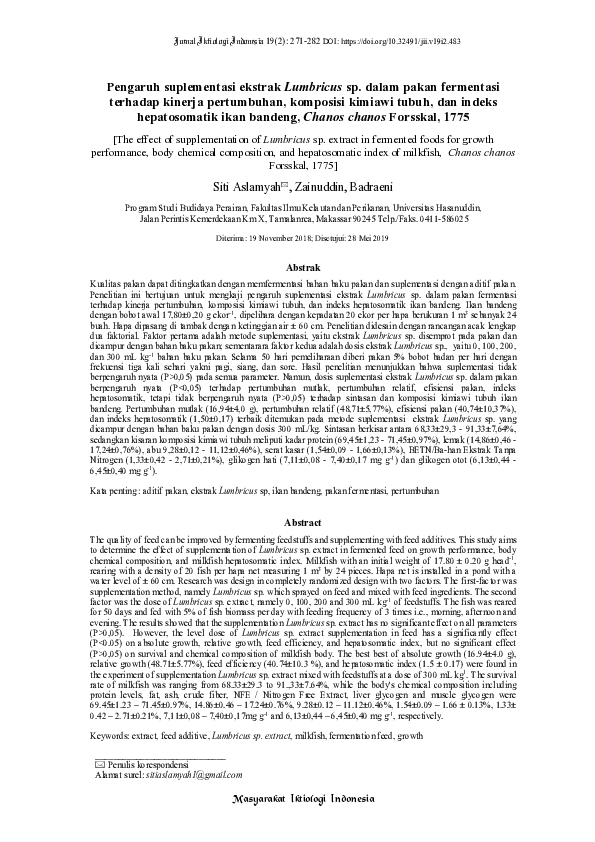 (PDF) The effect of supplementation of Lumbricus sp. extract in ...