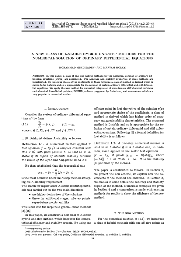 (PDF) A New Class of L-Stable Hybrid One-Step Methods for the Numerical Solution of Ordinary ...