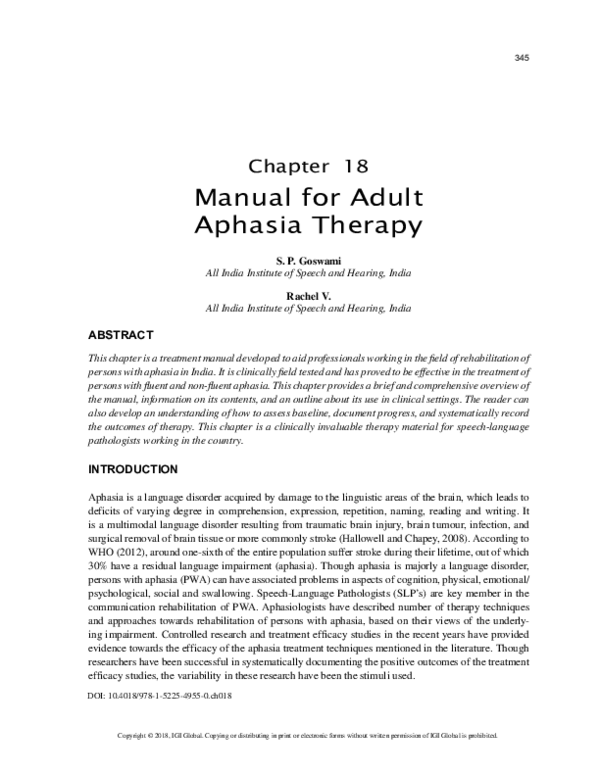 (PDF) Manual for Adult Aphasia Therapy