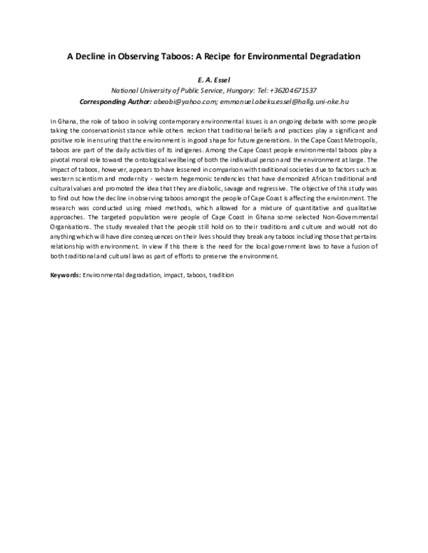 (PDF) A Decline in Observing Taboos: A Recipe for Environmental Degradation