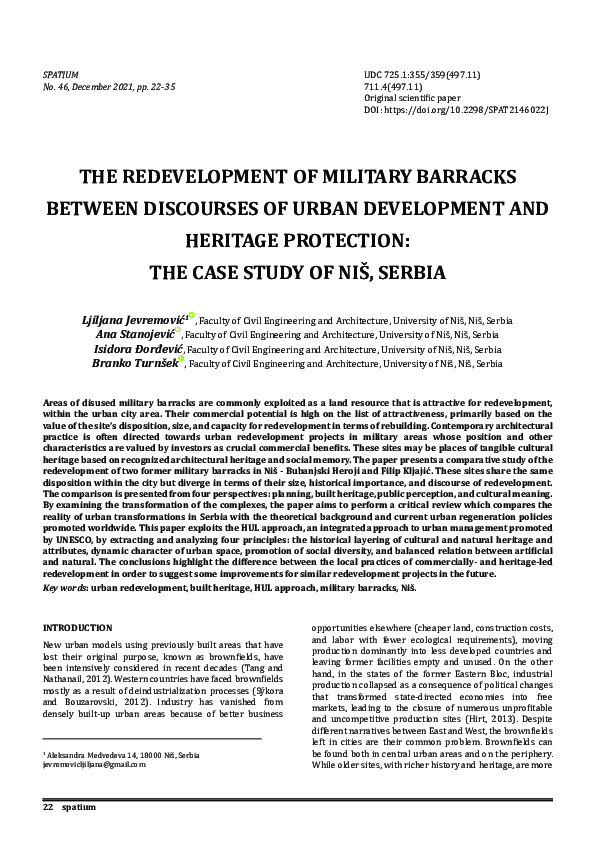 (PDF) The redevelopment of military barracks between discourses of ...