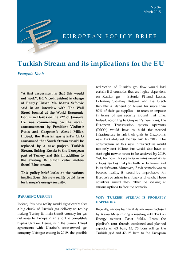 (PDF) Turkish Stream and its implications for the EU. European Policy ...