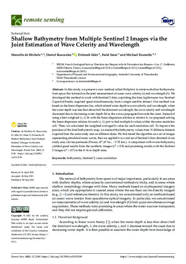 (PDF) Shallow Bathymetry from Multiple Sentinel 2 Images via the Joint Estimation of Wave ...