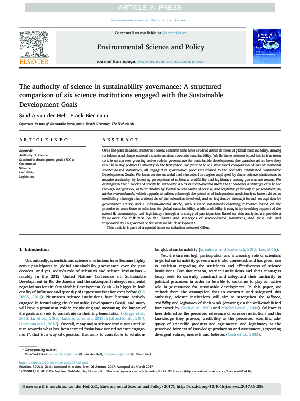 (PDF) The authority of science in sustainability governance: A ...