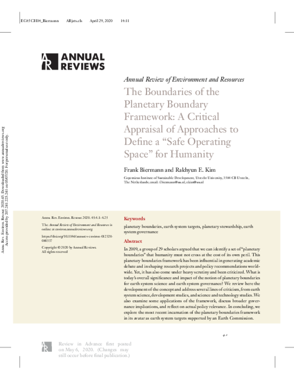 (PDF) The Boundaries of the Planetary Boundary Framework: A Critical ...