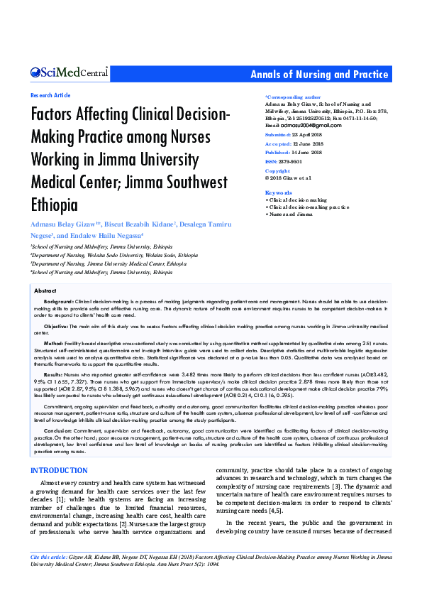 (PDF) Factors Affecting Clinical Decision-Making Practice among Nurses ...