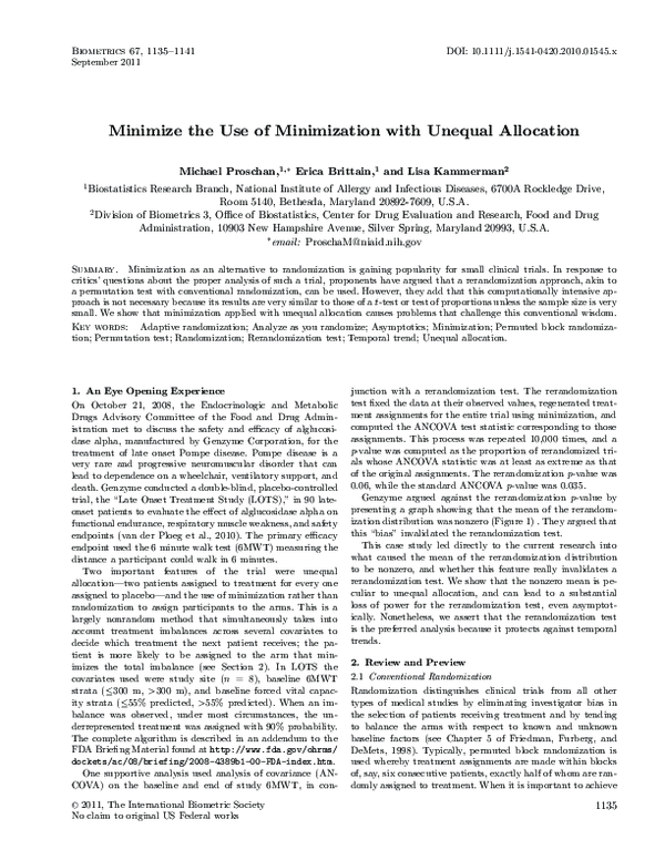 (PDF) Minimize the Use of Minimization with Unequal Allocation