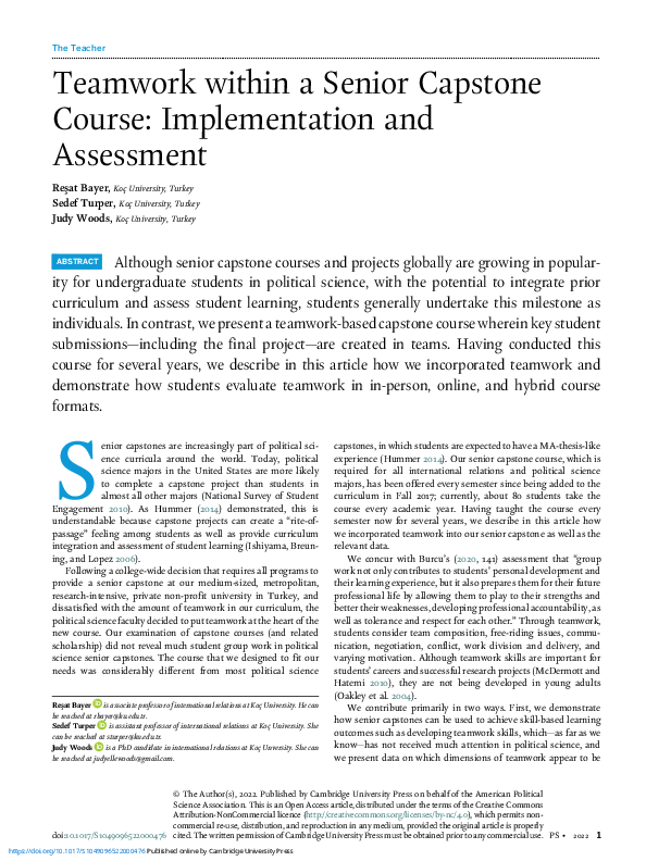 (PDF) Teamwork within a Senior Capstone Course: Implementation and ...