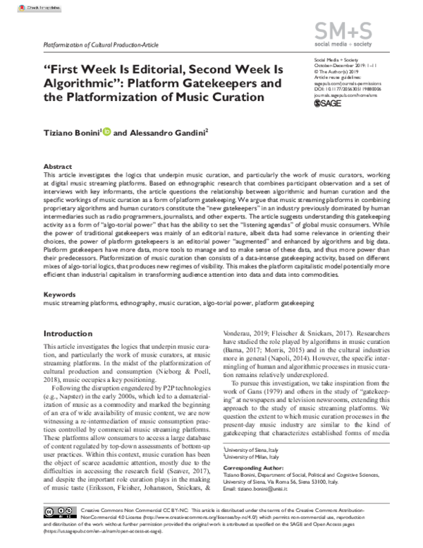 (PDF) First week is editorial, second week is algorithmic": platform ...