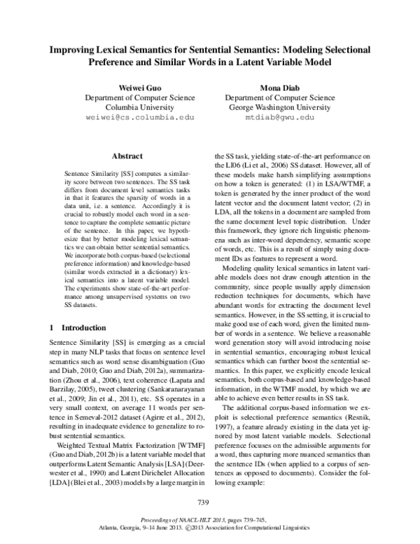 Pdf Improving Lexical Semantics For Sentential Semantics Modeling Selectional Preference And 9157