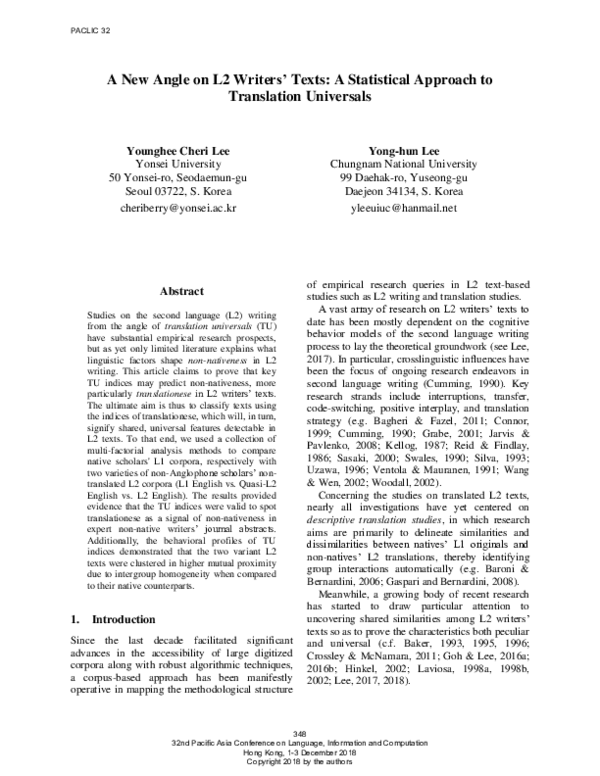 (PDF) A New Angle on L2 Texts: A Statistical Approach to Translation ...