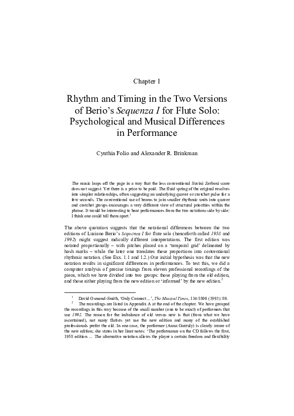 (PDF) Rhythm and Timing in the Two Versions of Berio’s Sequenza I for ...