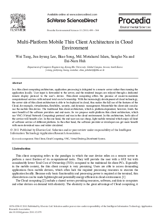 (PDF) Multi-Platform Mobile Thin Client Architecture in Cloud Environment