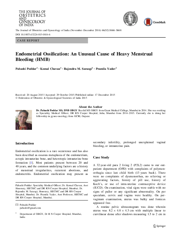(PDF) Endometrial Ossification: An Unusual Cause of Heavy Menstrual ...