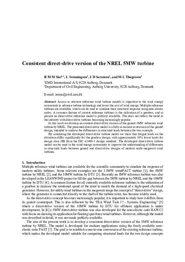 (PDF) Consistent direct-drive version of the NREL 5MW turbine