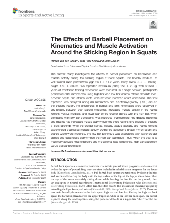 (PDF) The Effects of Barbell Placement on Kinematics and Muscle ...