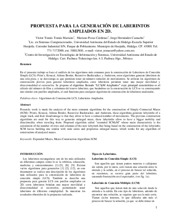 (PDF) Propuesta para la generación de laberintos ampliados en 2d