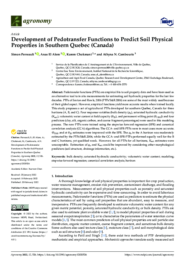 (PDF) Development of Pedotransfer Functions to Predict Soil Physical Properties in Southern ...