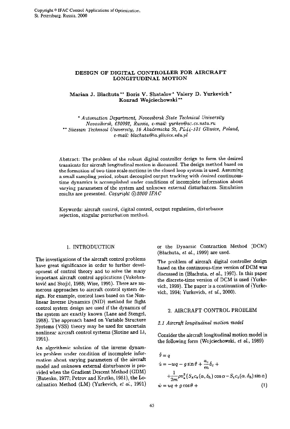 (PDF) Design of Digital Controller for Aircraft Longitudinal Motion | Konrad Wojciechowski ...