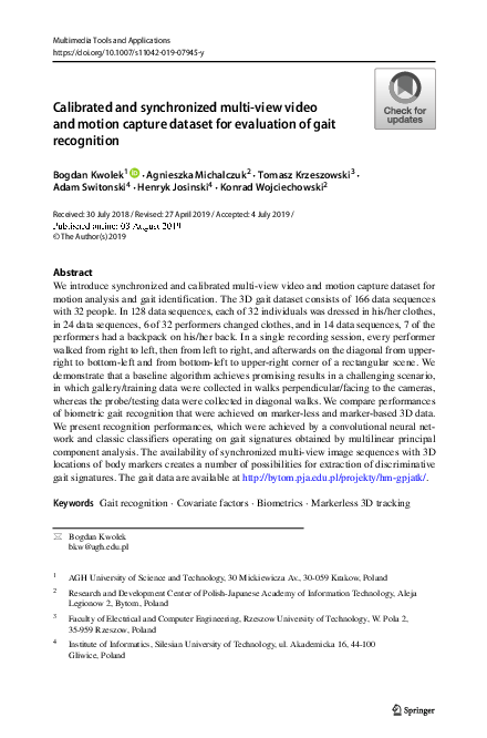 (PDF) Calibrated and synchronized multi-view video and motion capture dataset for evaluation of ...