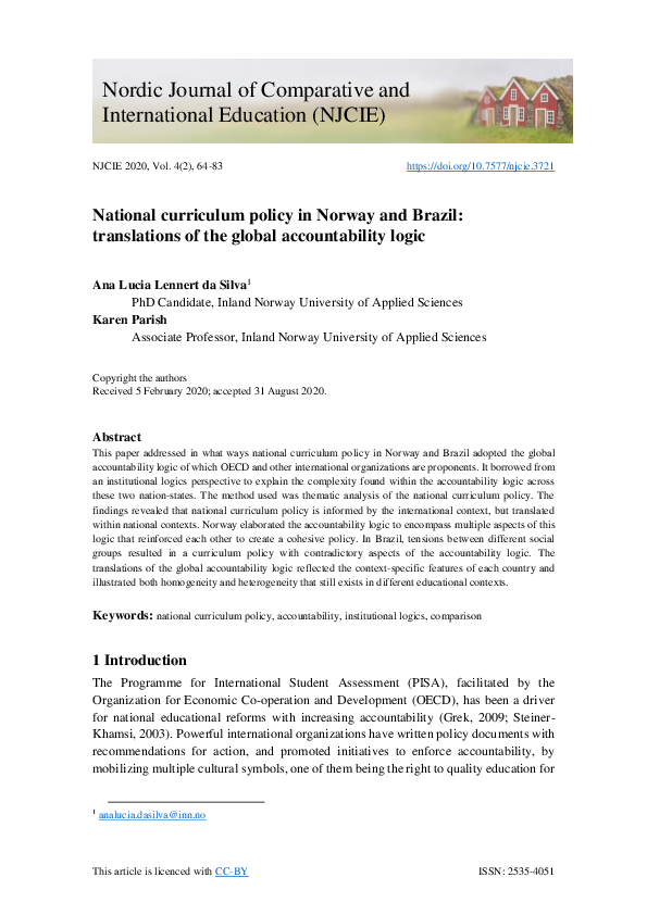 (PDF) National curriculum policy in Norway and Brazil