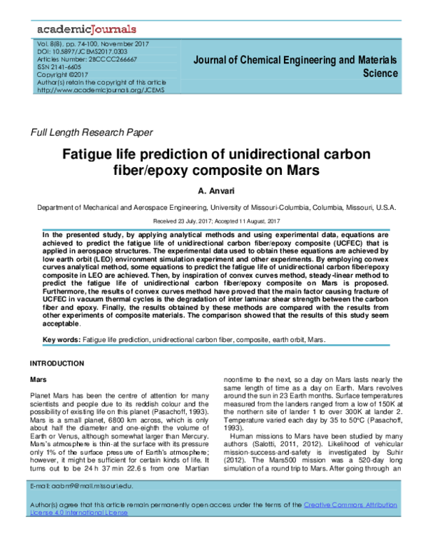 (PDF) Fatigue Life Prediction of a Unidirectional Carbon Fiber ...