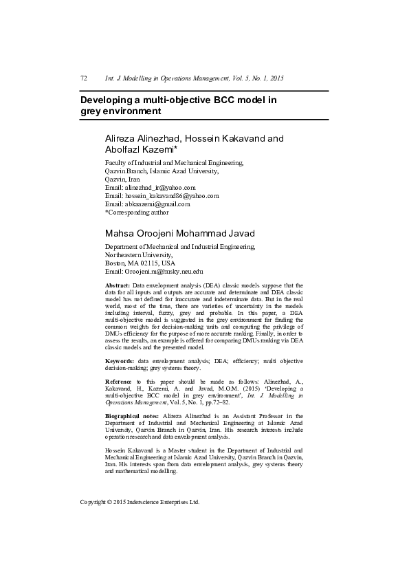 (PDF) Developing a multi-objective BCC model in grey environment
