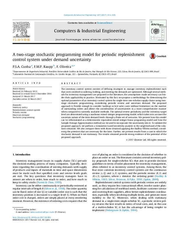 Pdf A Two Stage Stochastic Programming Model For Periodic