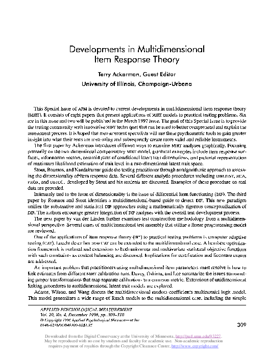 (PDF) Developments in Multidimensional Item Response Theory