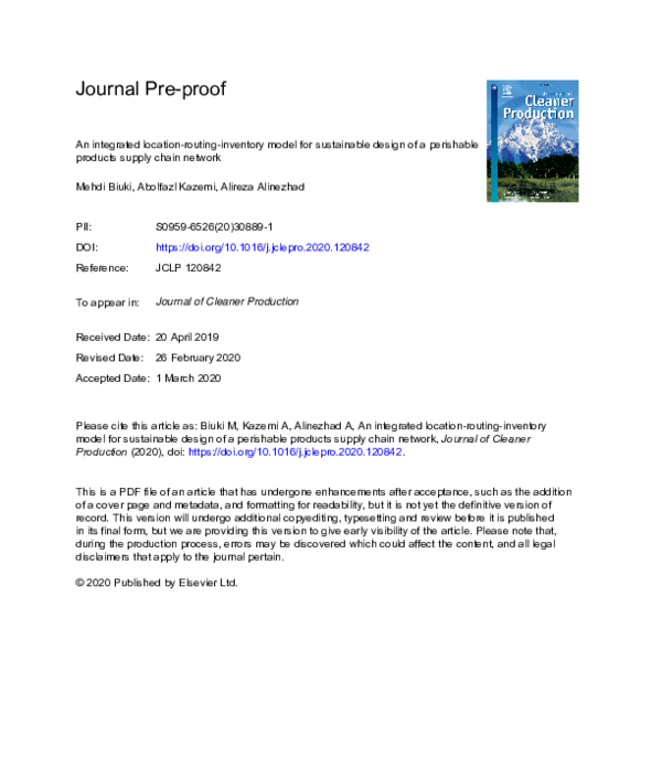 Pdf An Integrated Location Routing Inventory Model For Sustainable Design Of A Perishable