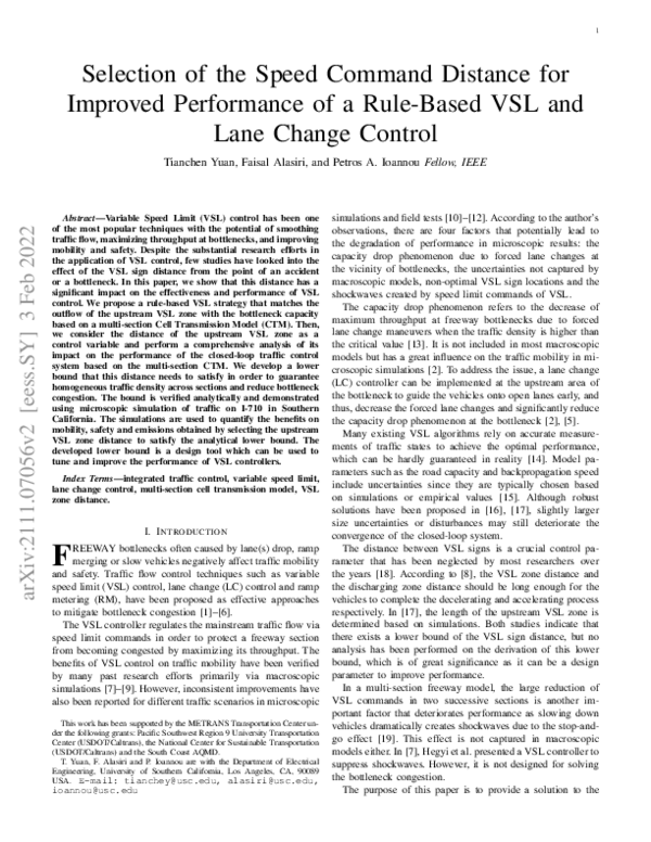(PDF) Selection of the Speed Command Distance for Improved Performance of a Rule-Based VSL and ...