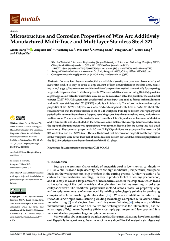 (PDF) Microstructure and Corrosion Properties of Wire Arc Additively ...