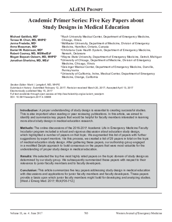 (PDF) Academic Primer Series: Five Key Papers about Study Designs in ...
