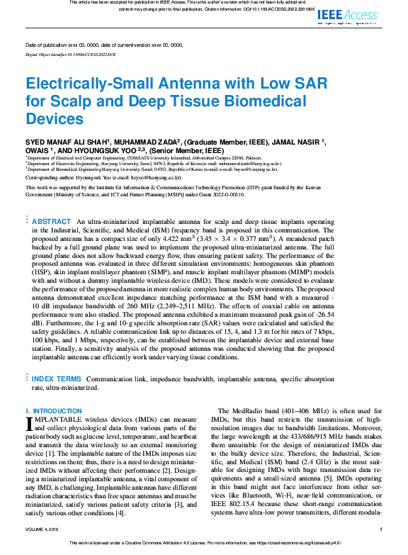 (PDF) Electrically-Small Antenna with Low SAR for Scalp and Deep Tissue Biomedical Devices