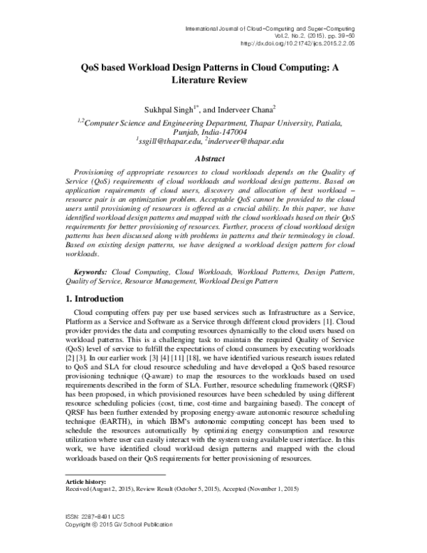 (PDF) QoS based Workload Design Patterns in Cloud Computing: A Literature Review