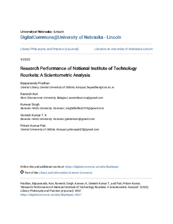 (PDF) Research Performance of National Institute of Technology Rourkela ...