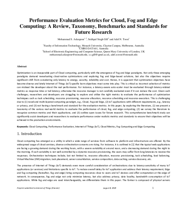 (PDF) Performance evaluation metrics for cloud, fog and edge computing ...
