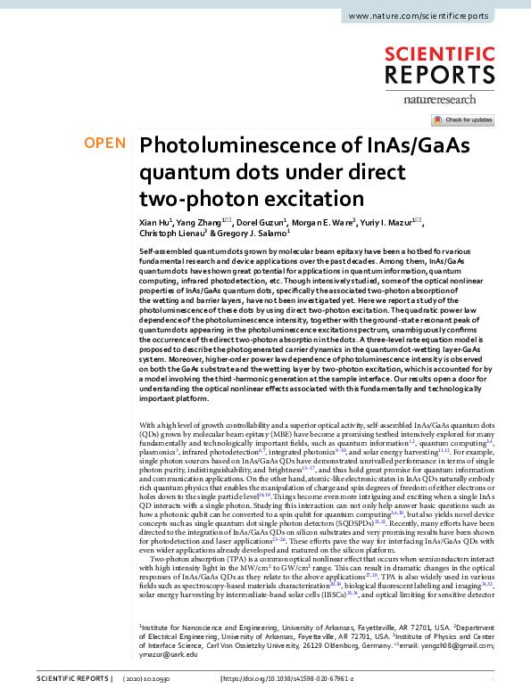 (PDF) Photoluminescence of InAs/GaAs quantum dots under direct two ...