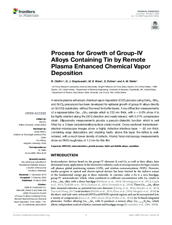 (PDF) Process for Growth of Group-IV Alloys Containing Tin by Remote ...