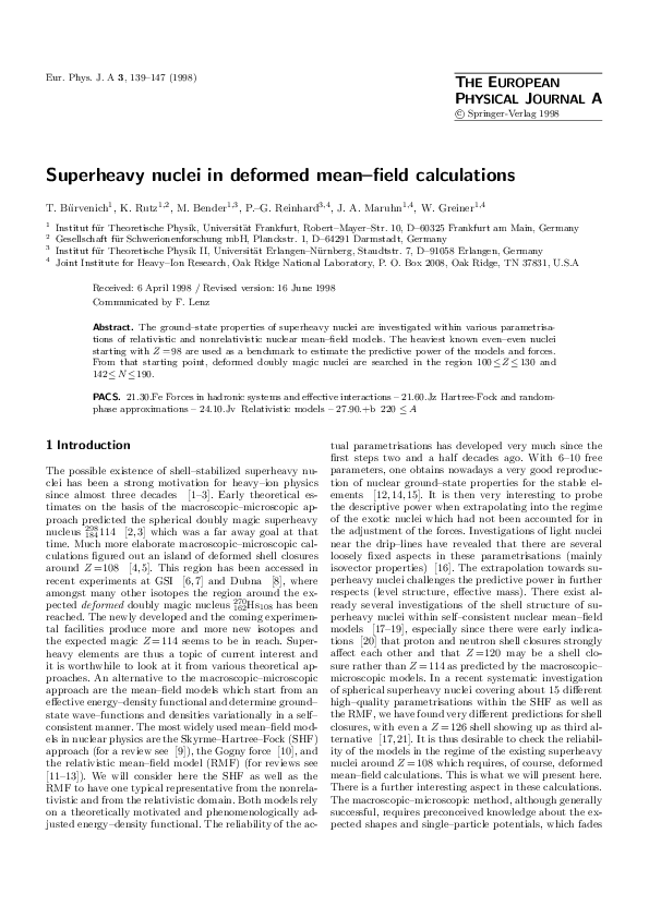 (PDF) Superheavy nuclei in deformed mean--field calculations