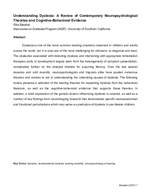 (PDF) Understanding Dyslexia: A Review of Contemporary ...