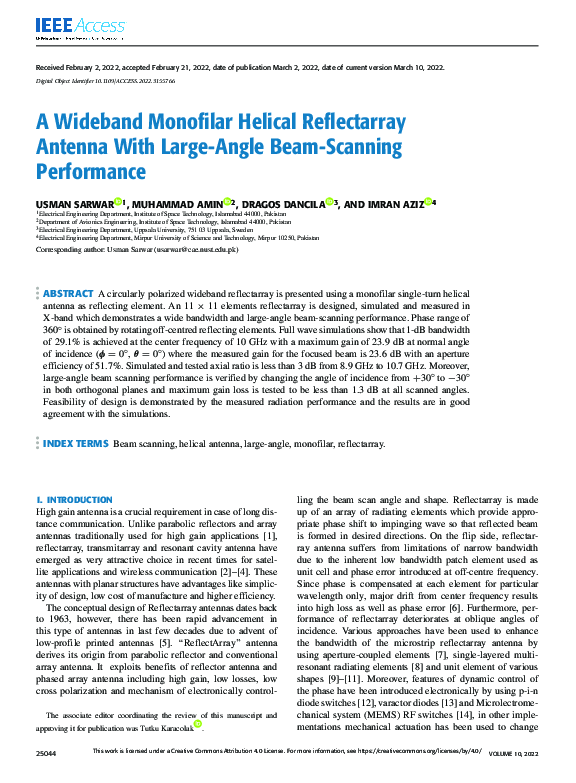 (PDF) A Wideband Monofilar Helical Reflectarray Antenna With Large ...