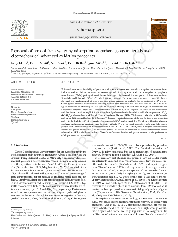 (PDF) Removal of tyrosol from water by adsorption on carbonaceous ...