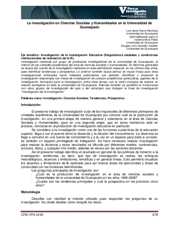 (PDF) La Investigación en Ciencias Sociales y Humanidades en la Universidad de Guanajuato